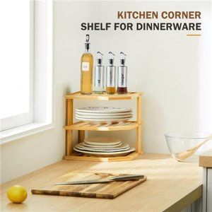 Kitchen | Kitchen Corner Shelf Bamboo Corner Cabinet Shelf 3 Tier Plate ...